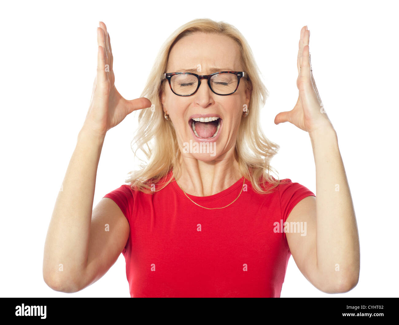 Frustrated aged woman shouting. Isolated over white Stock Photo - Alamy