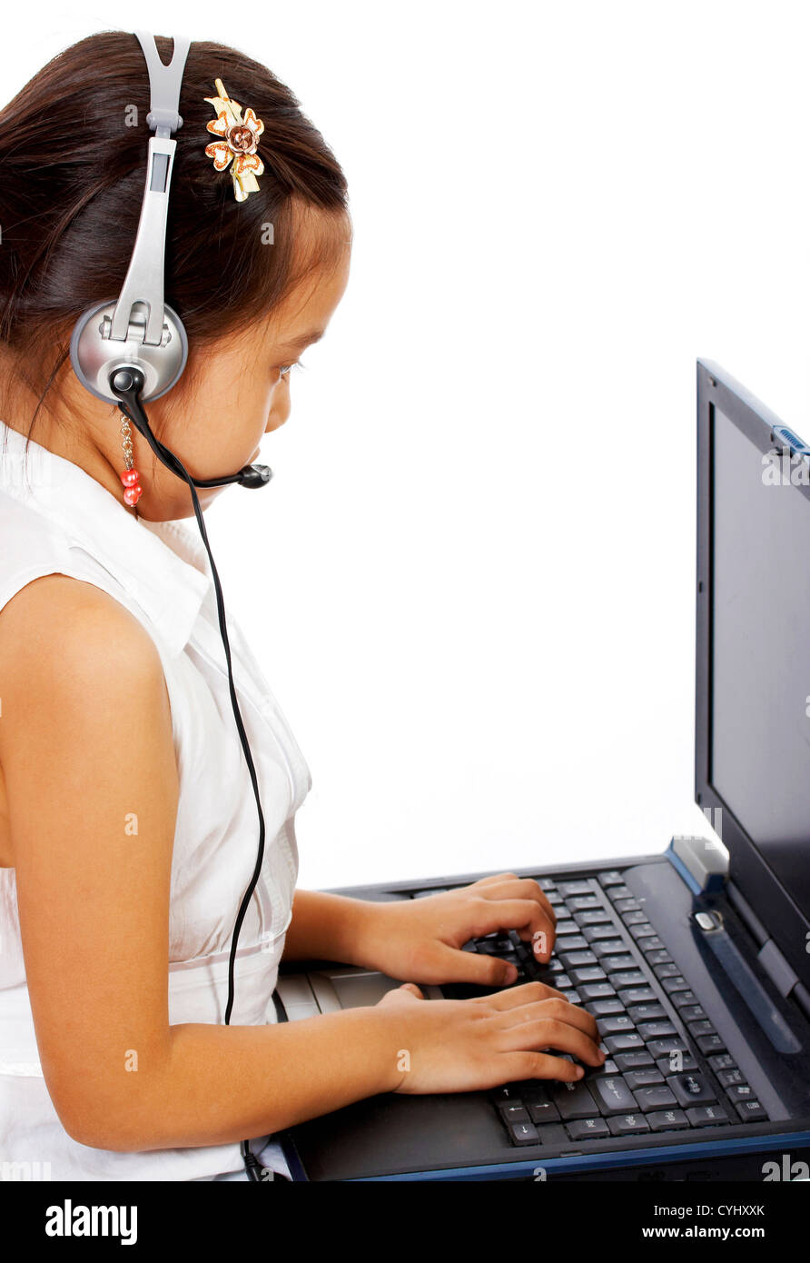 Child Talking Or Studying On The Internet Stock Photo - Alamy