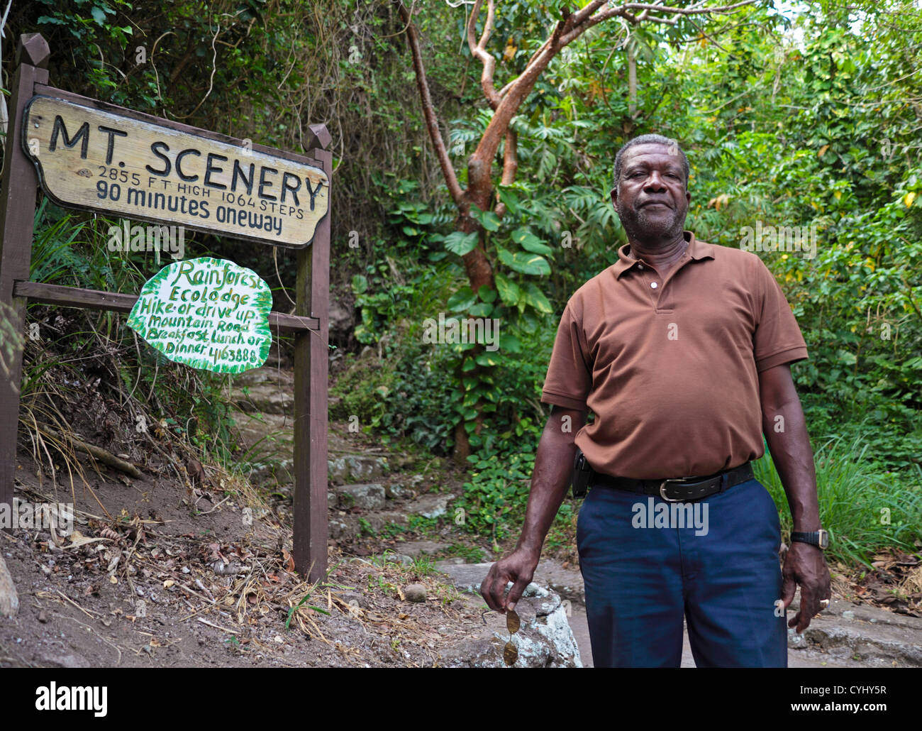 Saba resident by Mt. Scenery trailhead Stock Photo - Alamy