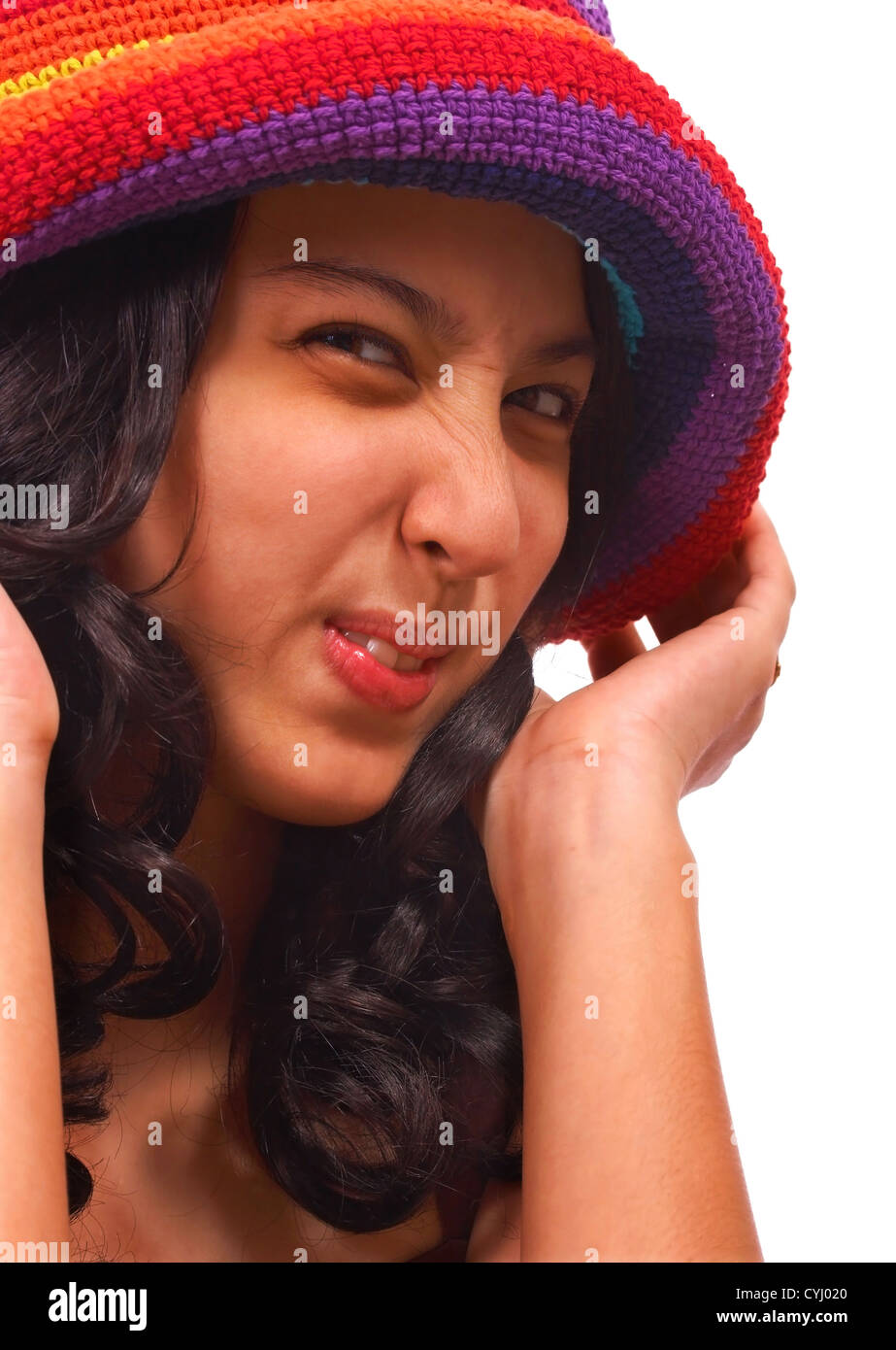 Girl Wrinkling Her Nose In A Frowning Expression Stock Photo - Alamy