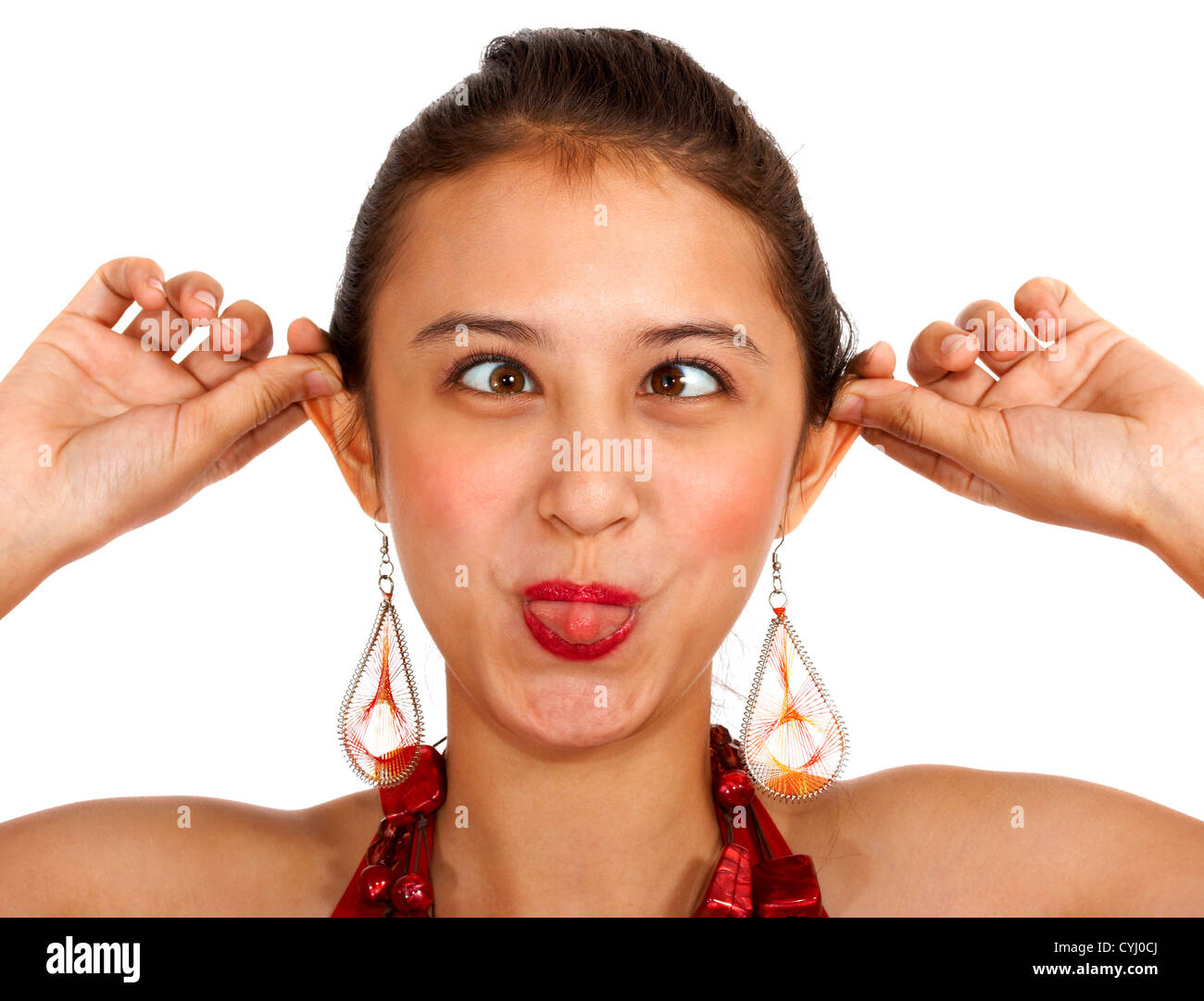 Girl pulling her ears hi-res stock photography and images - Alamy