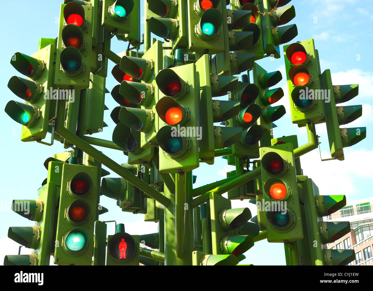 Confusing Traffic Lights At A Busy Intersection In London Stock Photo ...