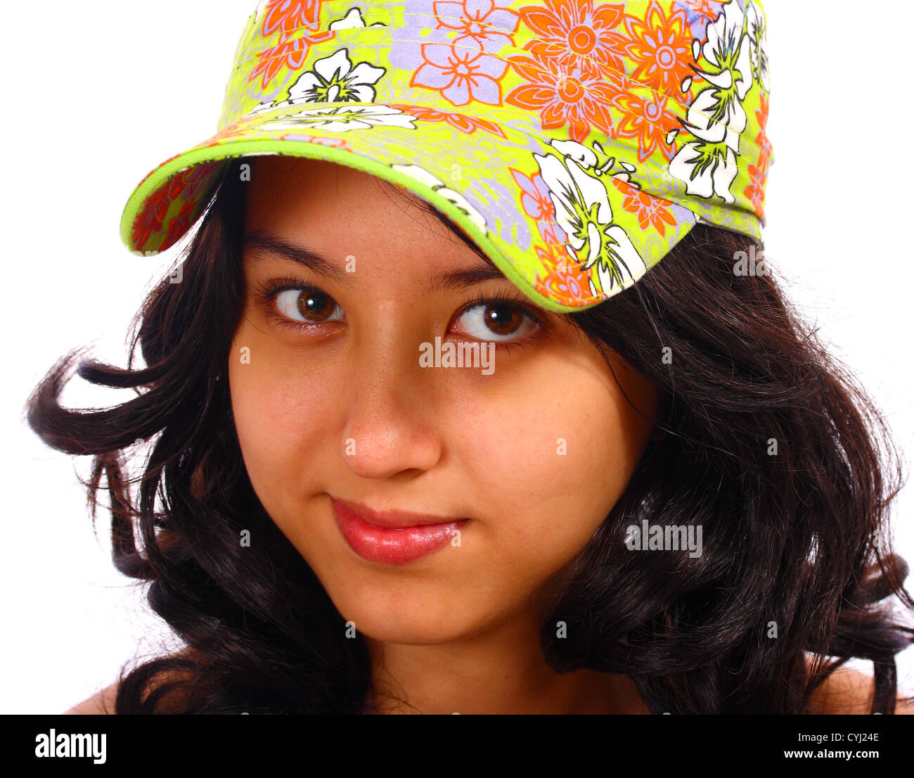 Smiling And Attractive Asian Girl Wearing A Cap Stock Photo - Alamy