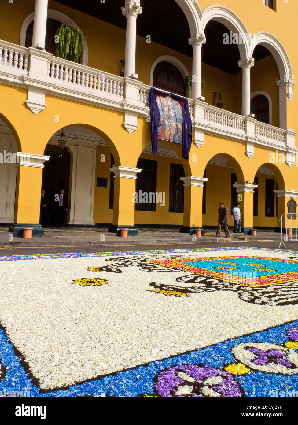 Peru. Lima city. Traditional architecture. Flower Carpet in the Plaza ...