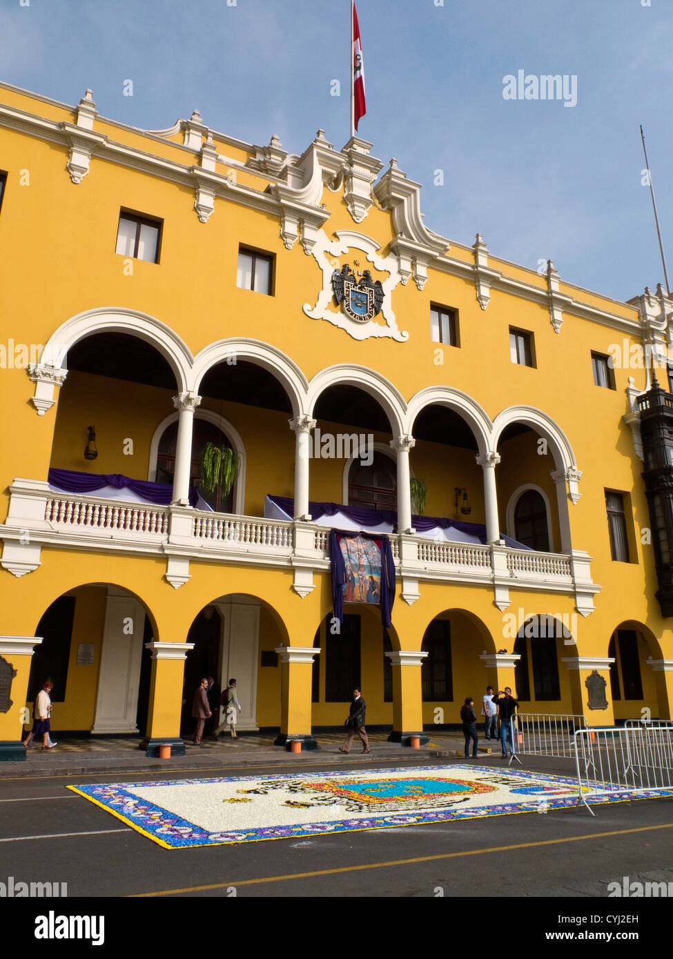 Peru. Lima city. Traditional architecture.Plaza de Armas and the Town ...