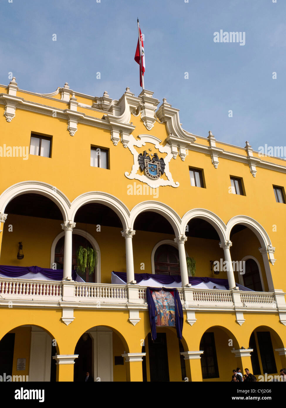 Peru. Lima city. Traditional architecture.Plaza de Armas and the Town ...