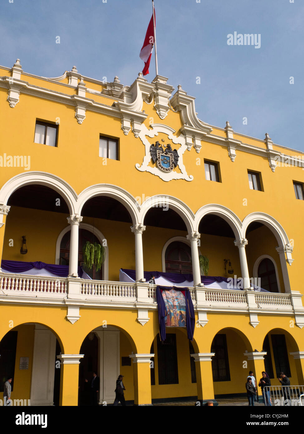 Peru. Lima city. Traditional architecture.Plaza de Armas and the Town ...