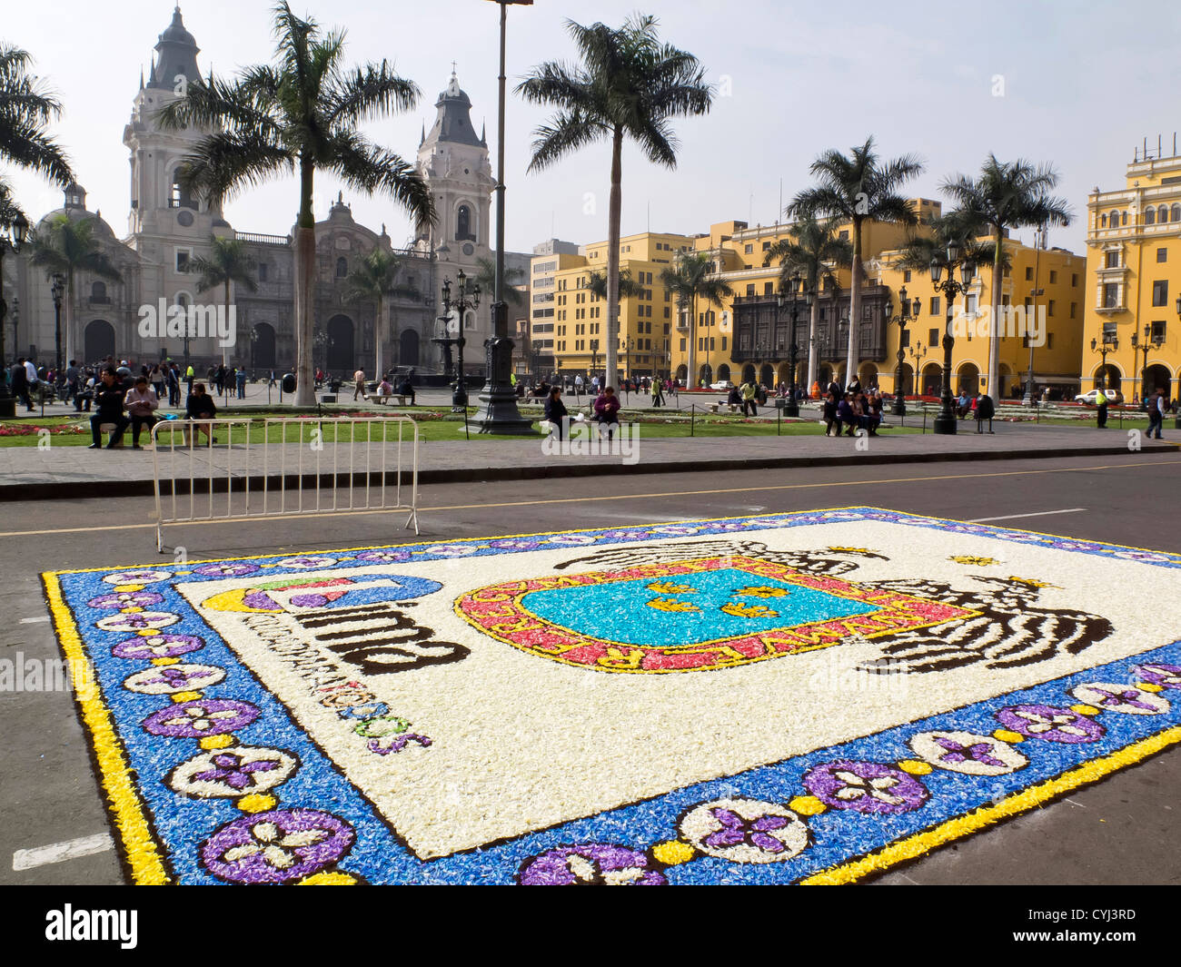 Peru. Lima city. Traditional architecture. Flower Carpet in the Plaza ...