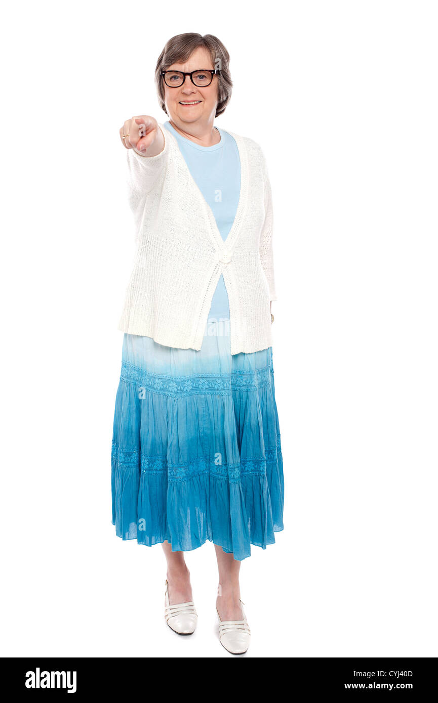 Elderly Woman Pointing Finger Cut Out Stock Images & Pictures - Alamy
