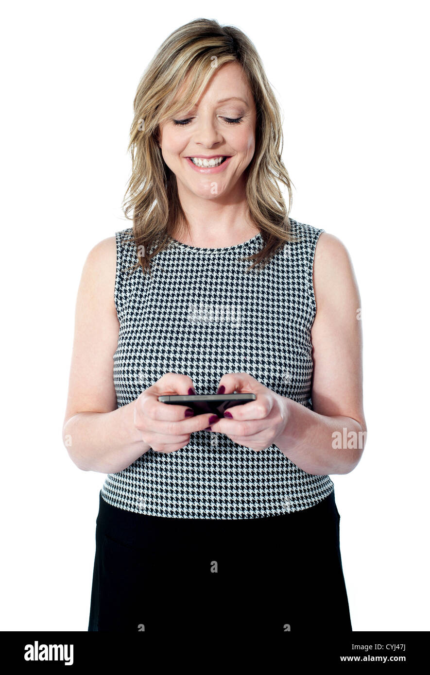Attractive lady using mobile phone, sending message Stock Photo - Alamy
