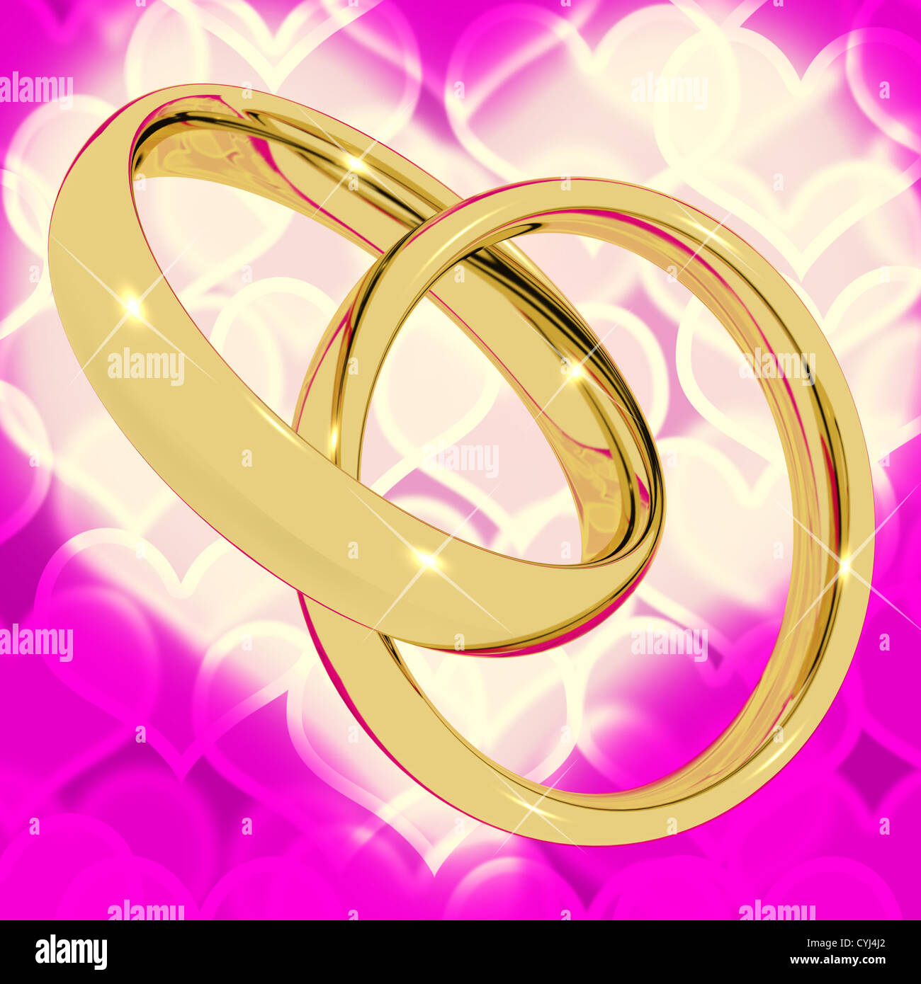 Gold Rings On Pink Heart Bokeh Background Represents Love Valentine And Romance Stock Photo - Alamy