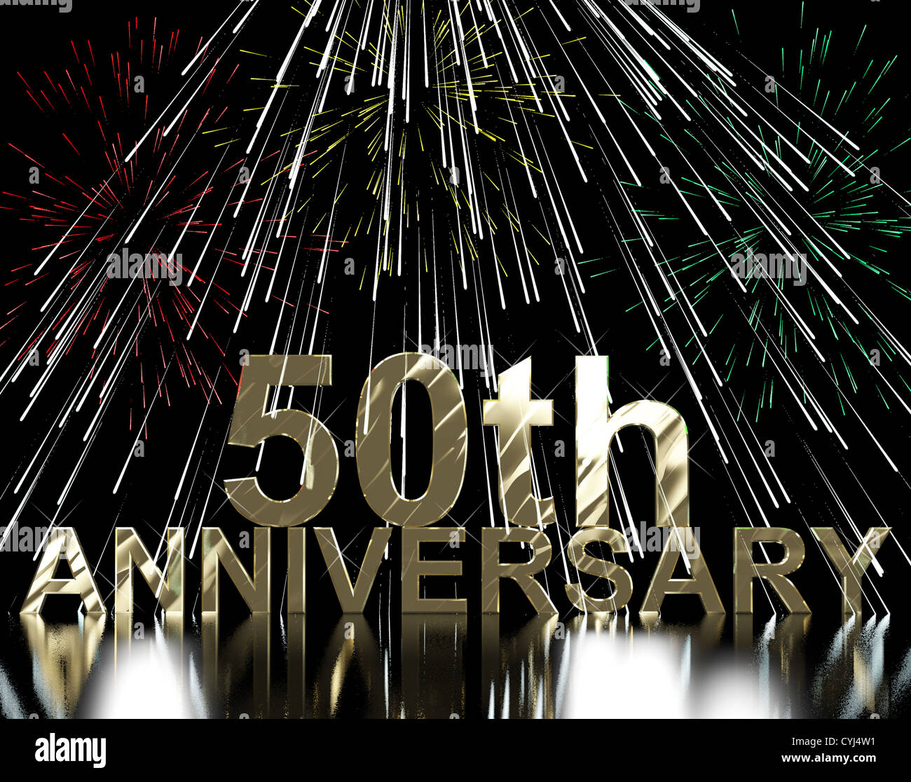 Gold 50th Anniversary With Fireworks For Celebration Or Parties Stock ...