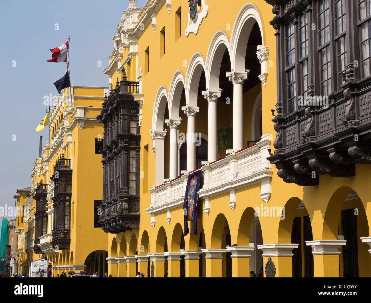Peru. Lima city. Traditional architecture.Plaza de Armas and the Town ...