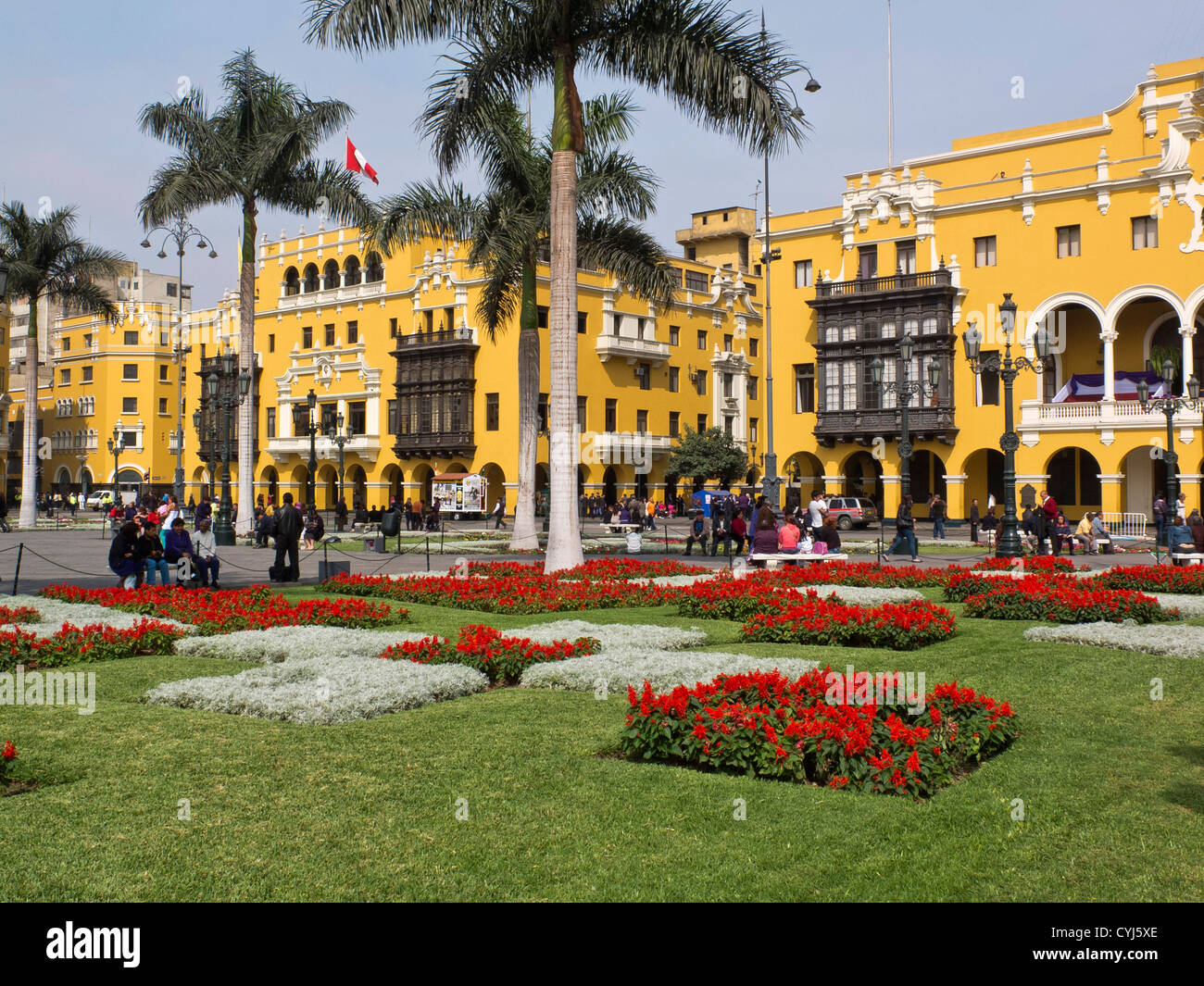 Peru. Lima city. Traditional architecture.Plaza de Armas Stock Photo ...