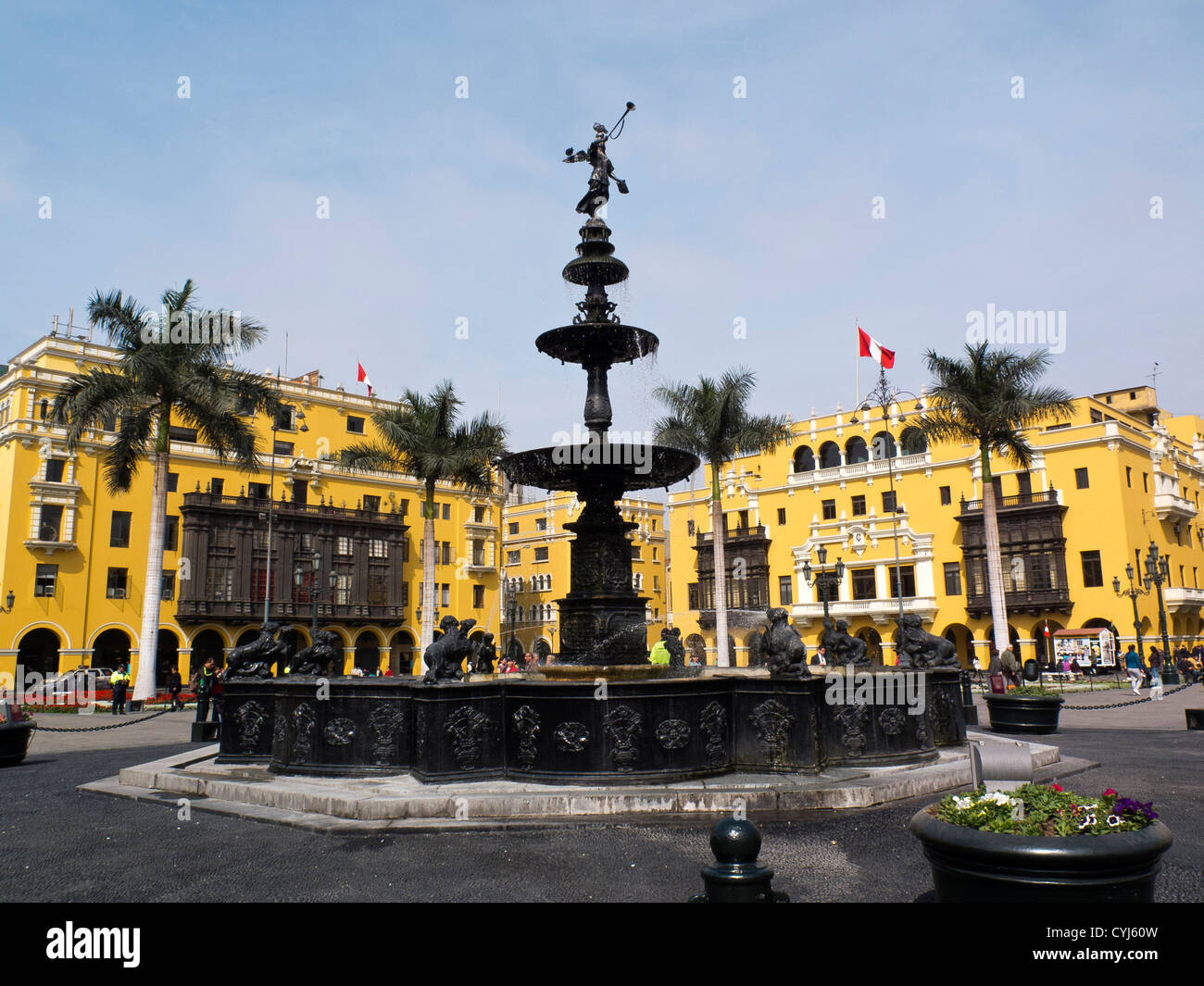 Peru. Lima city. Traditional architecture.Plaza de Armas and the ...