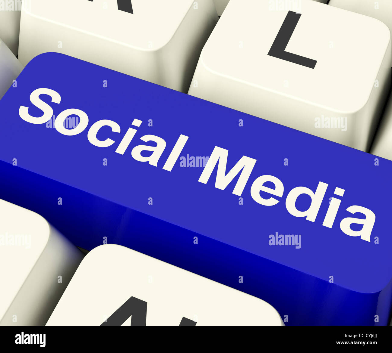 Social Media Blue Computer Key Showing Online Community Stock Photo - Alamy