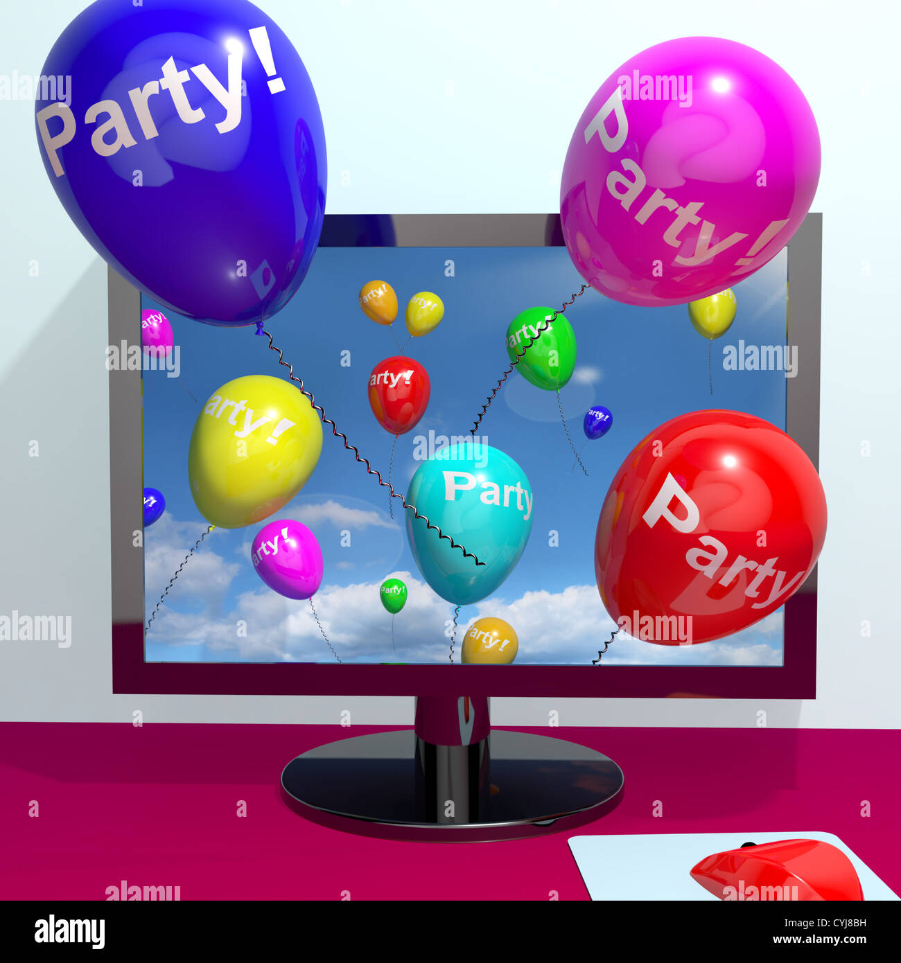 Balloons With Party Text Showing Invitations Sent Online Stock Photo ... Balloons With Party Text Showing Invitations Sent Online Stock Photo ...