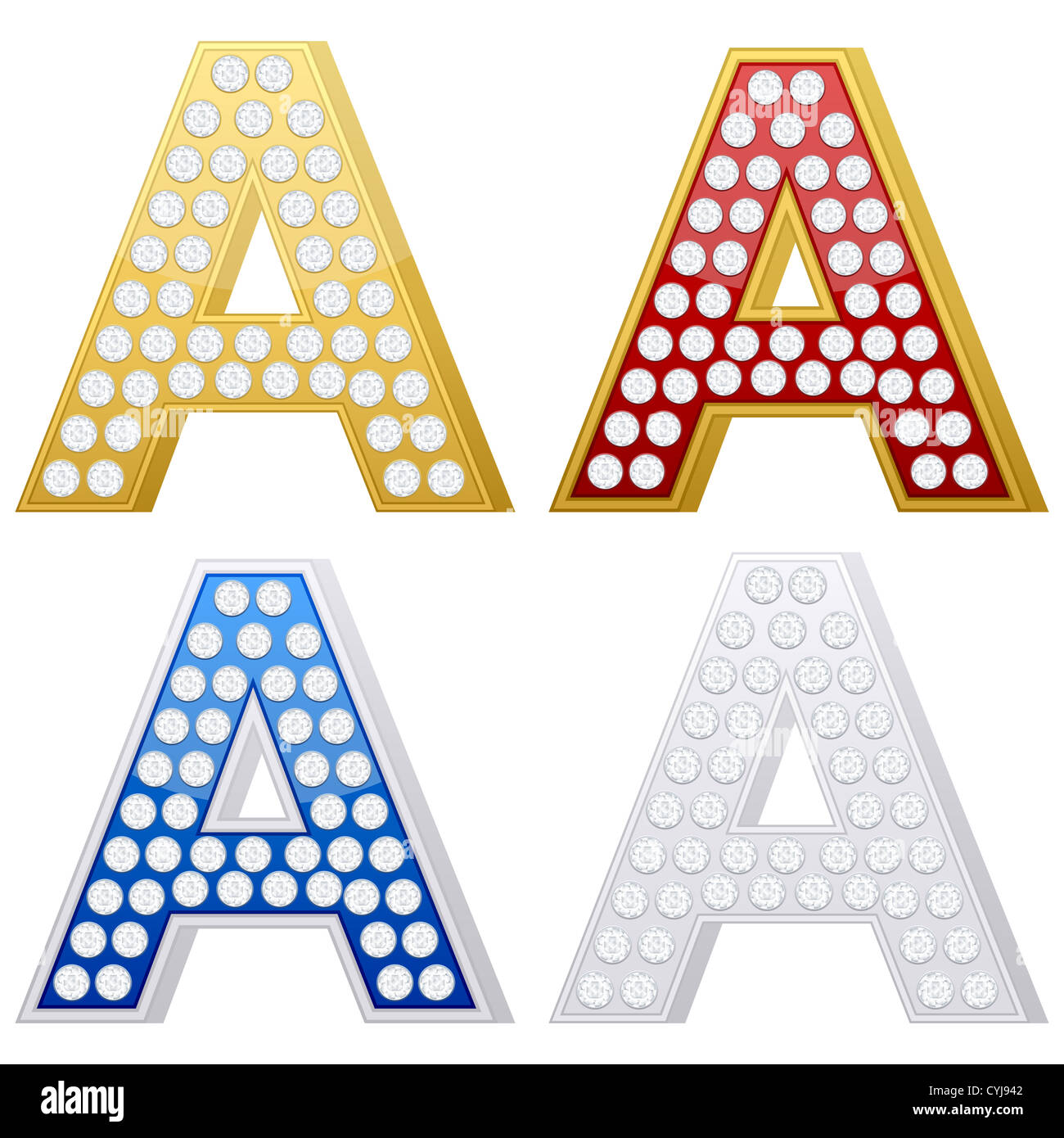 Jewelry letter A set on a white background. Vector illustration Stock ...