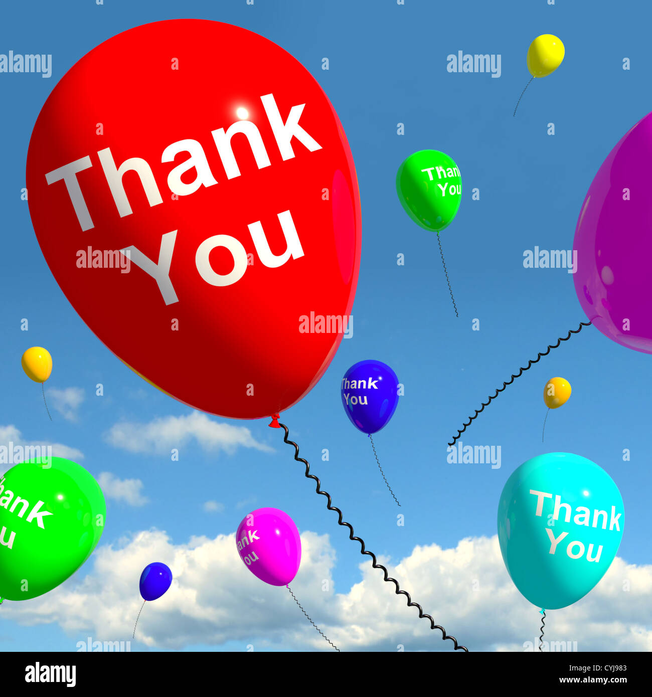 Thank You Balloons In The Sky As Online Thanks Messages Stock Photo - Alamy