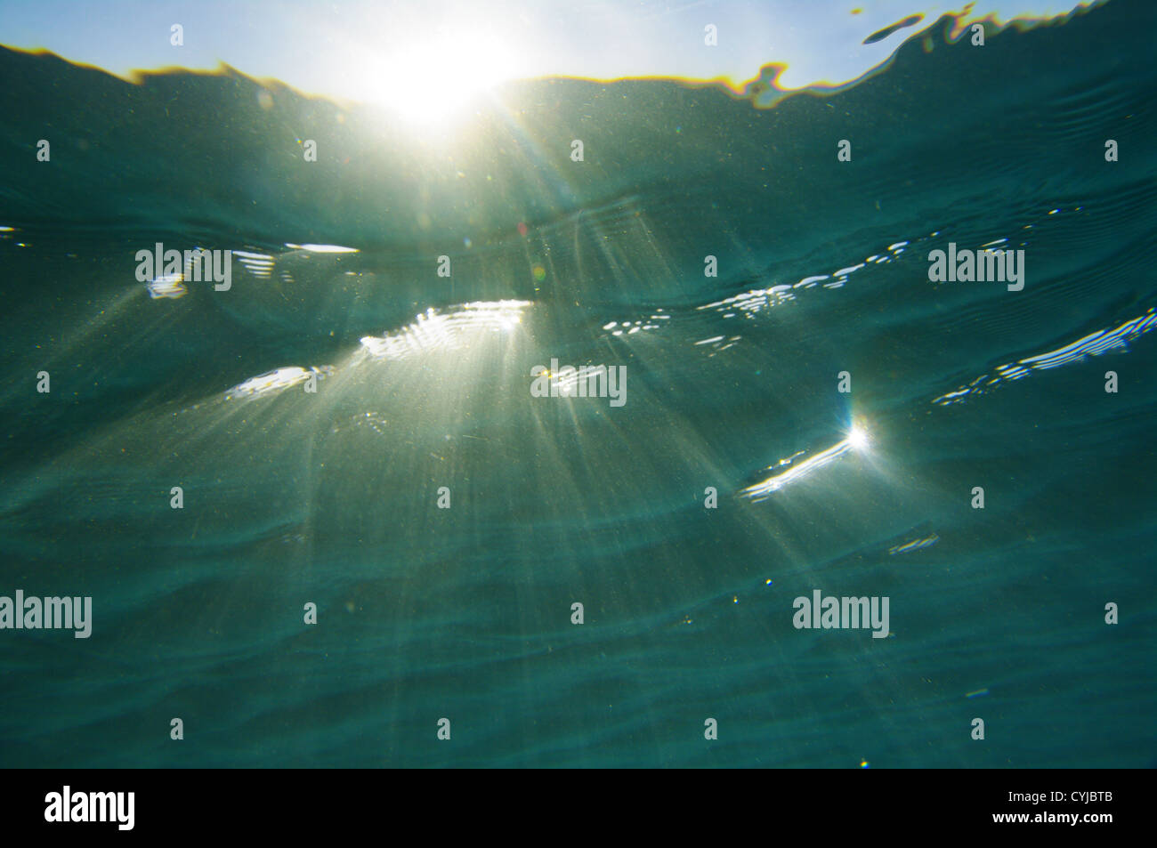 sun rays shines through water surface in the red sea Stock Photo - Alamy