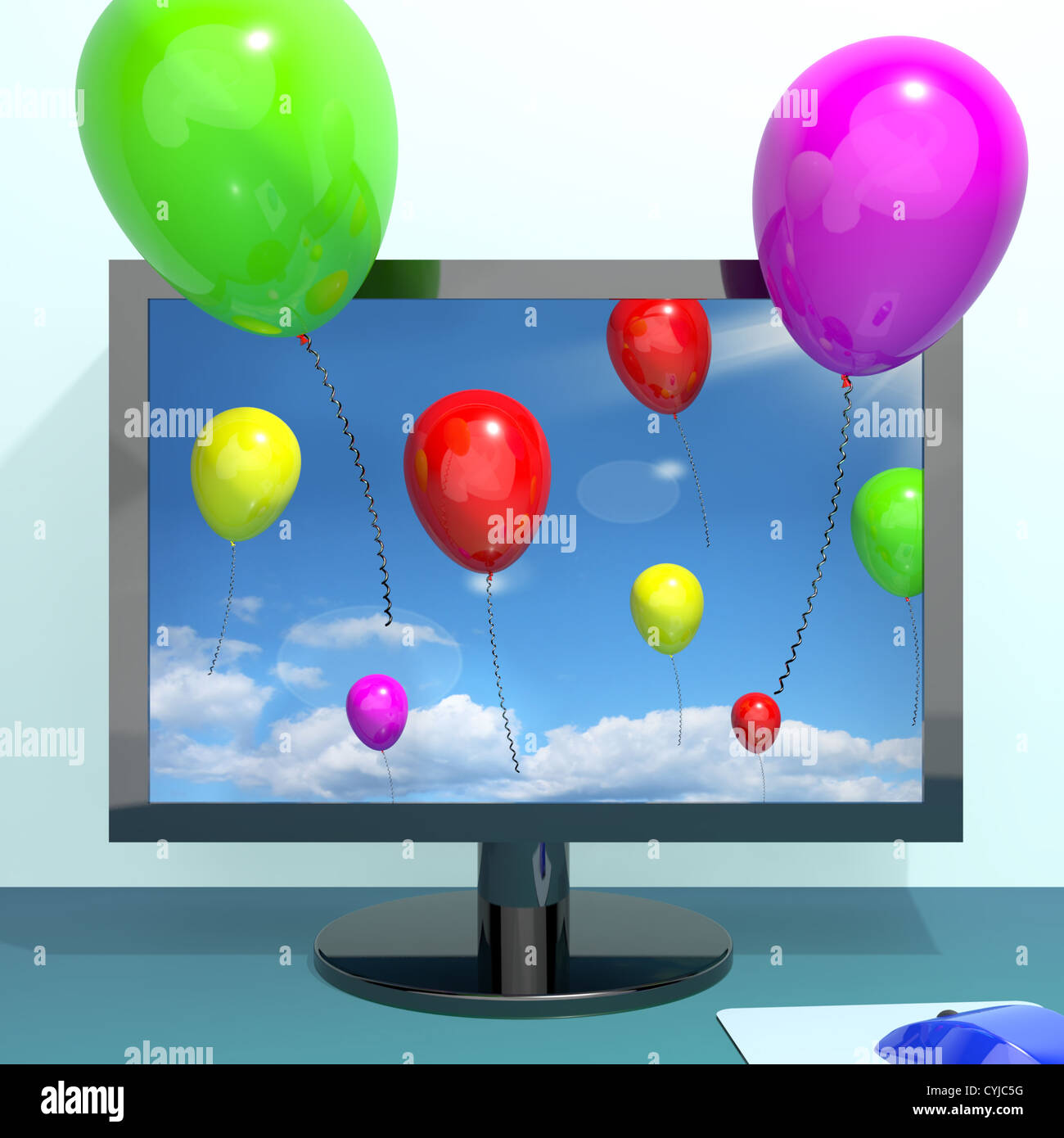Festive Colorful Balloons In The Sky And Coming Out Of Screen For ...
