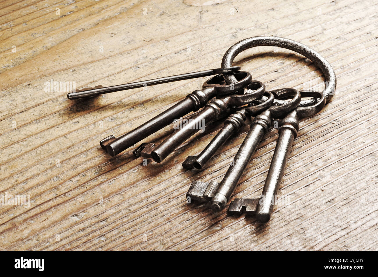 old keys on a wooden table, close-up Stock Photo - Alamy