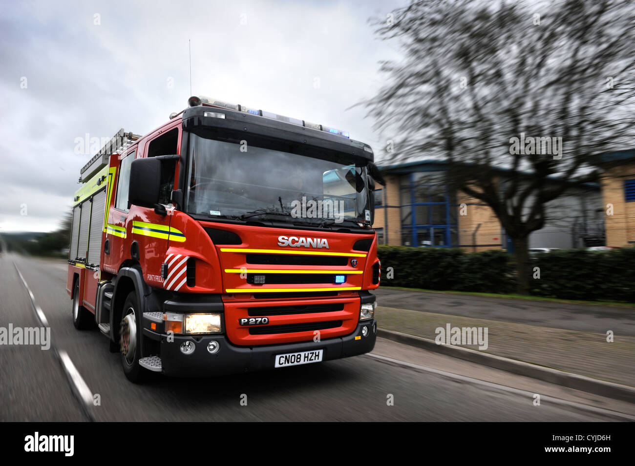 A Fire Brigade engine from Pontypridd Fire Station in South Wales UK ...