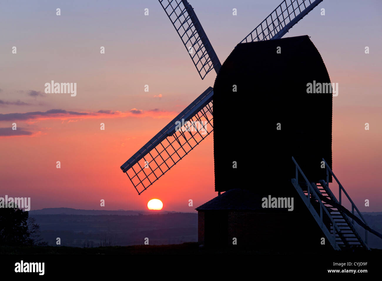 old 17th century post-mill windmill at Brill in Buckinghshire, one of ...