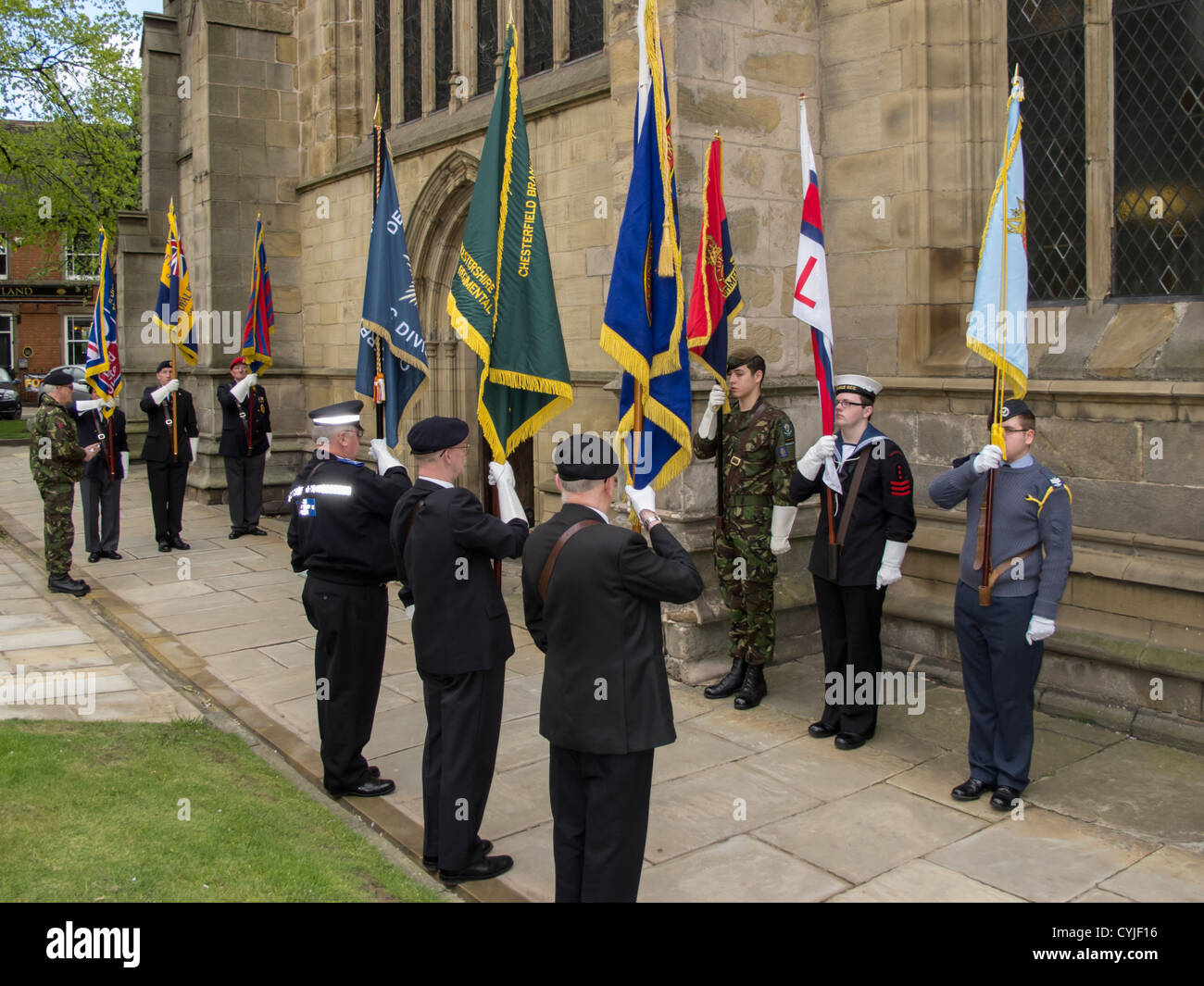Flag bearers holding flags during Lord Mayors parade in Chesterfield ...