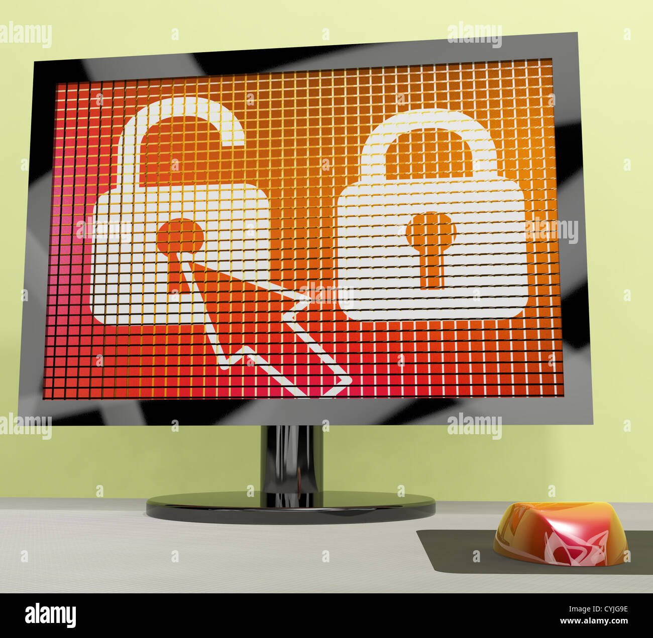 Unlocked Padlock Computer Screen Showing Access And Protection Stock ...