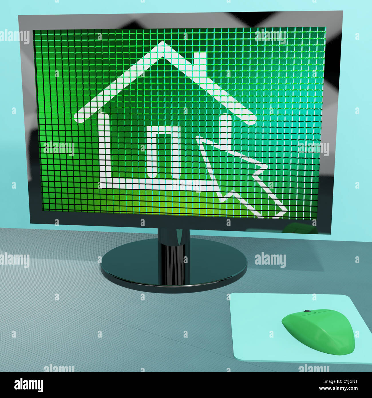 Home Symbol On Computer Screen Shows Real Estate Or Rentals Stock Photo ...