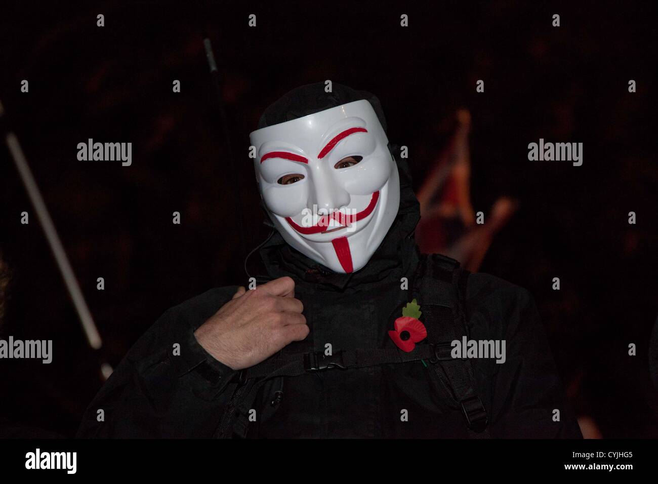 London,UK. 5th Of November 2012 A protestor with the V mask and costume ...