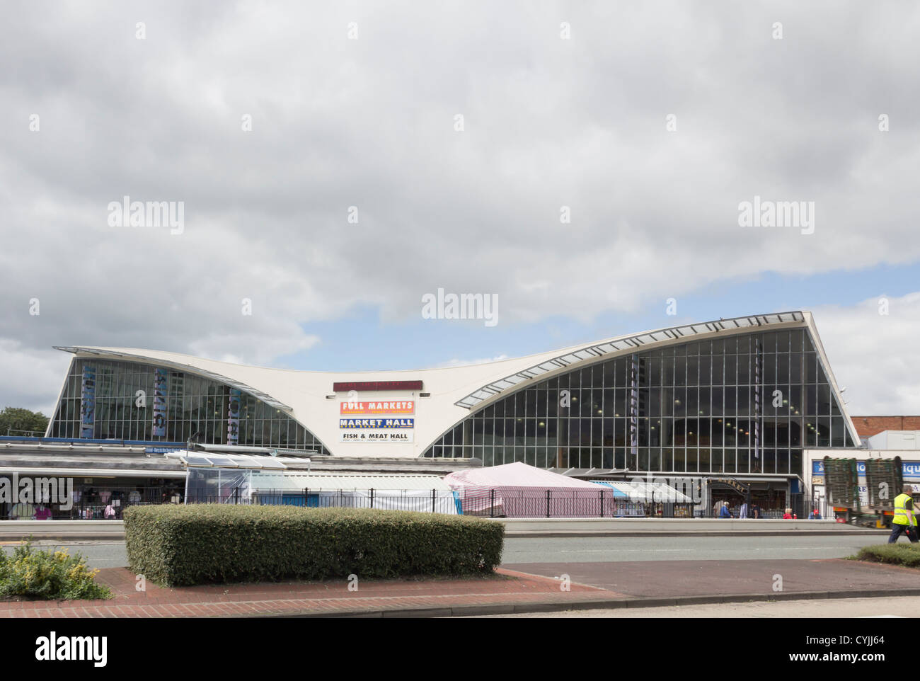The sweeping modern wings of the Bury Market Hall building overlooking ...