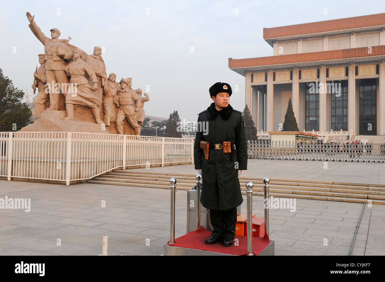 CHINA Beijing Tiananmen square, soldier in front of memorial for People ...