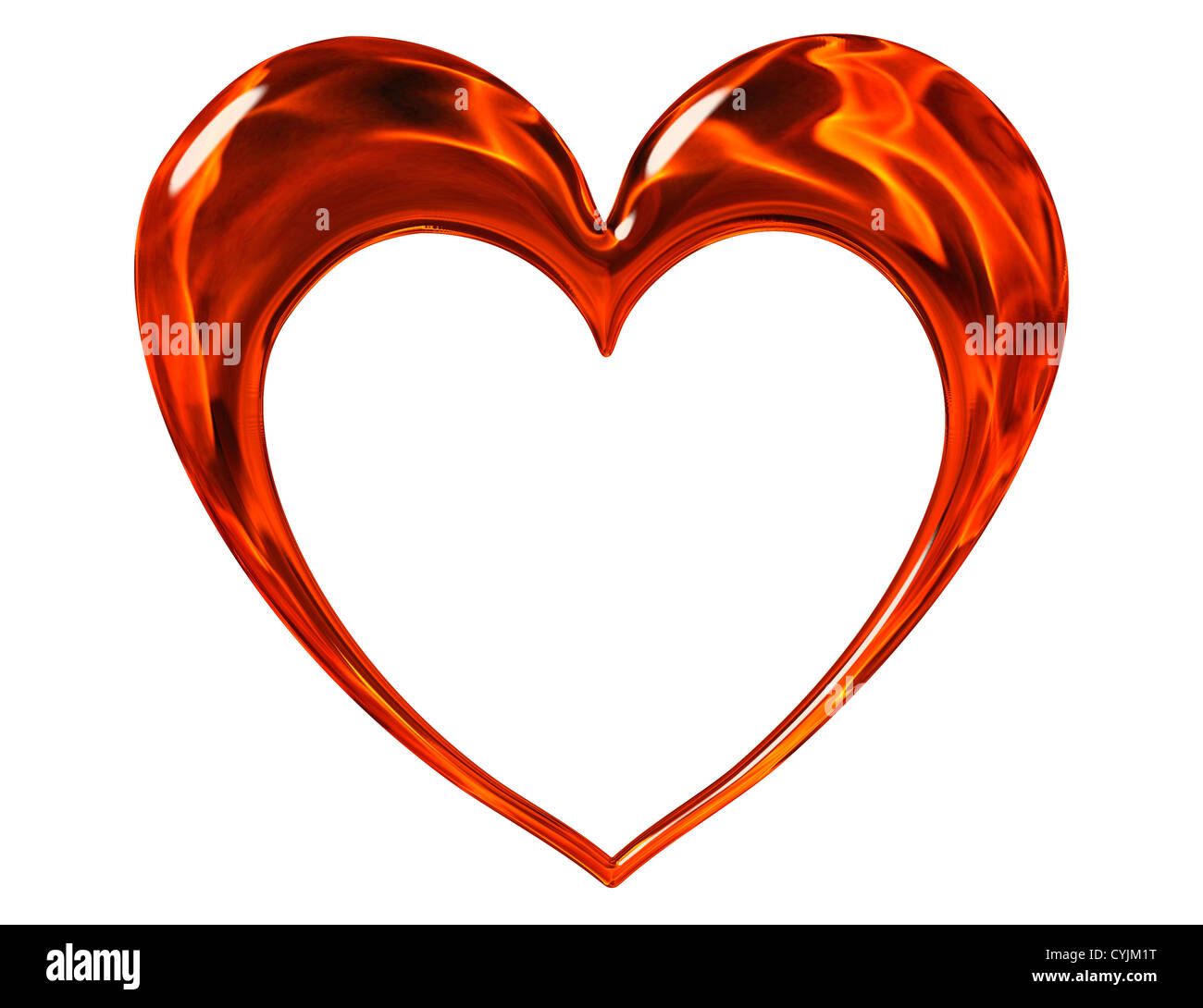 Metal 3D heart sign with fire reflection on it. Isolated on white ...