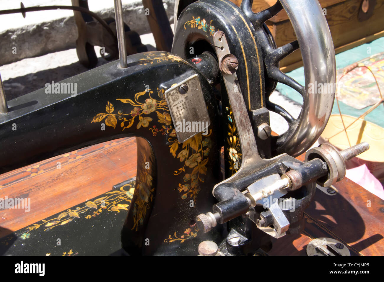 a detail of an ancient sewing machine manual Stock Photo - Alamy