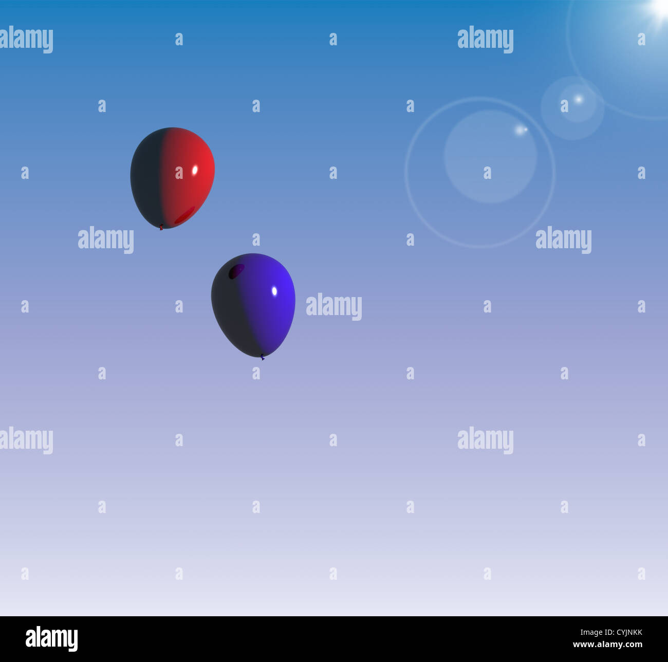 Red And Blue Balloon Floating In The Blue Sky Representing Togetherness ...