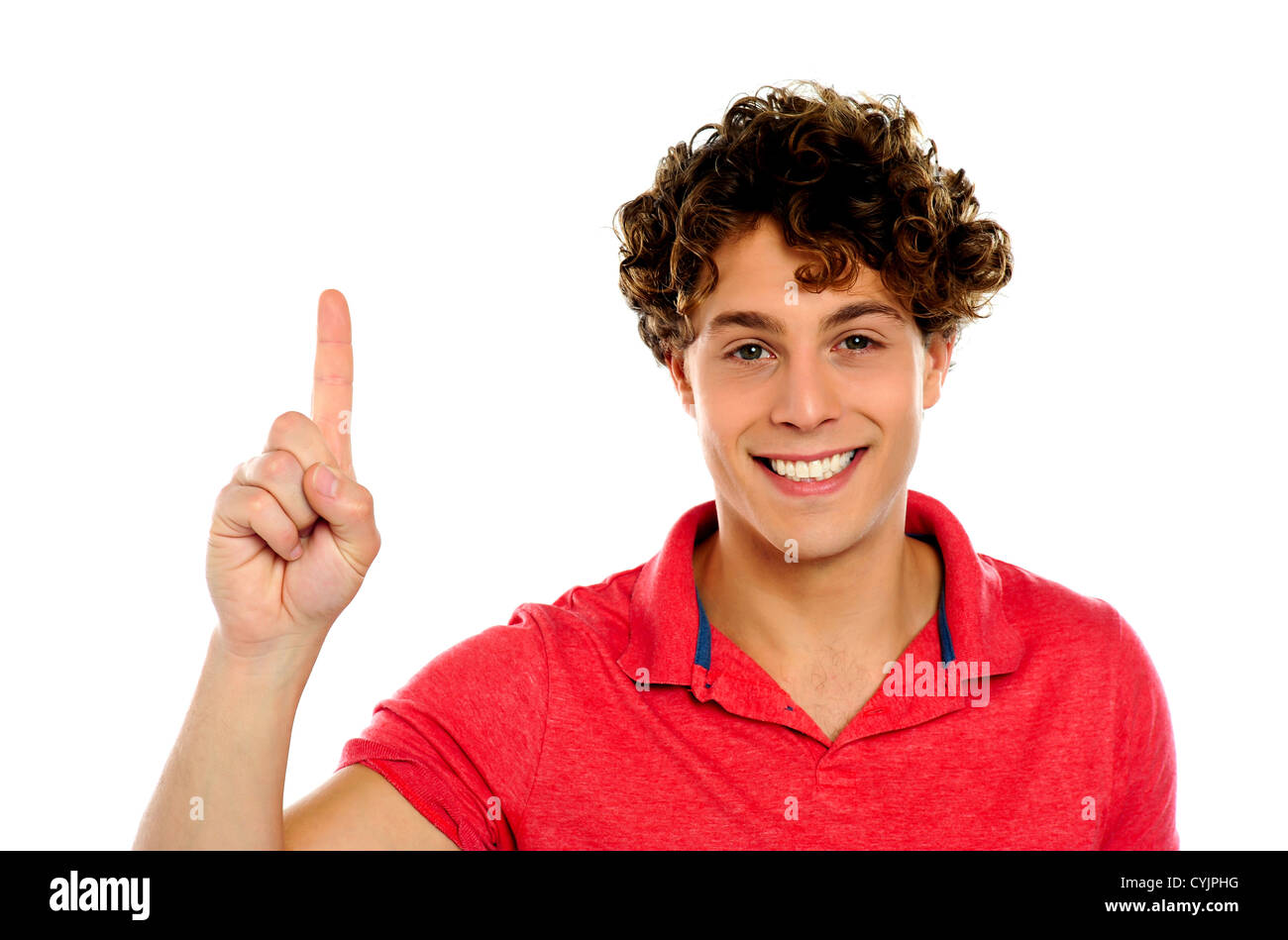 Boy looking up indicating hand hi-res stock photography and images - Alamy
