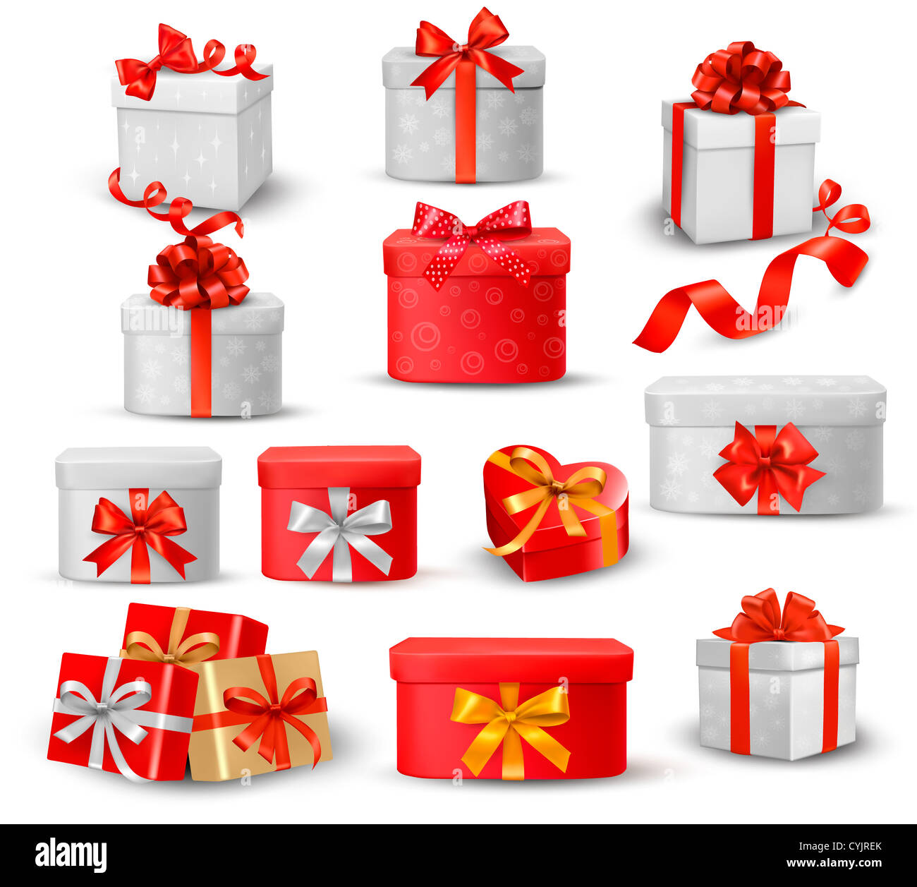 Set of colorful gift boxes with bows and ribbons Stock Photo - Alamy