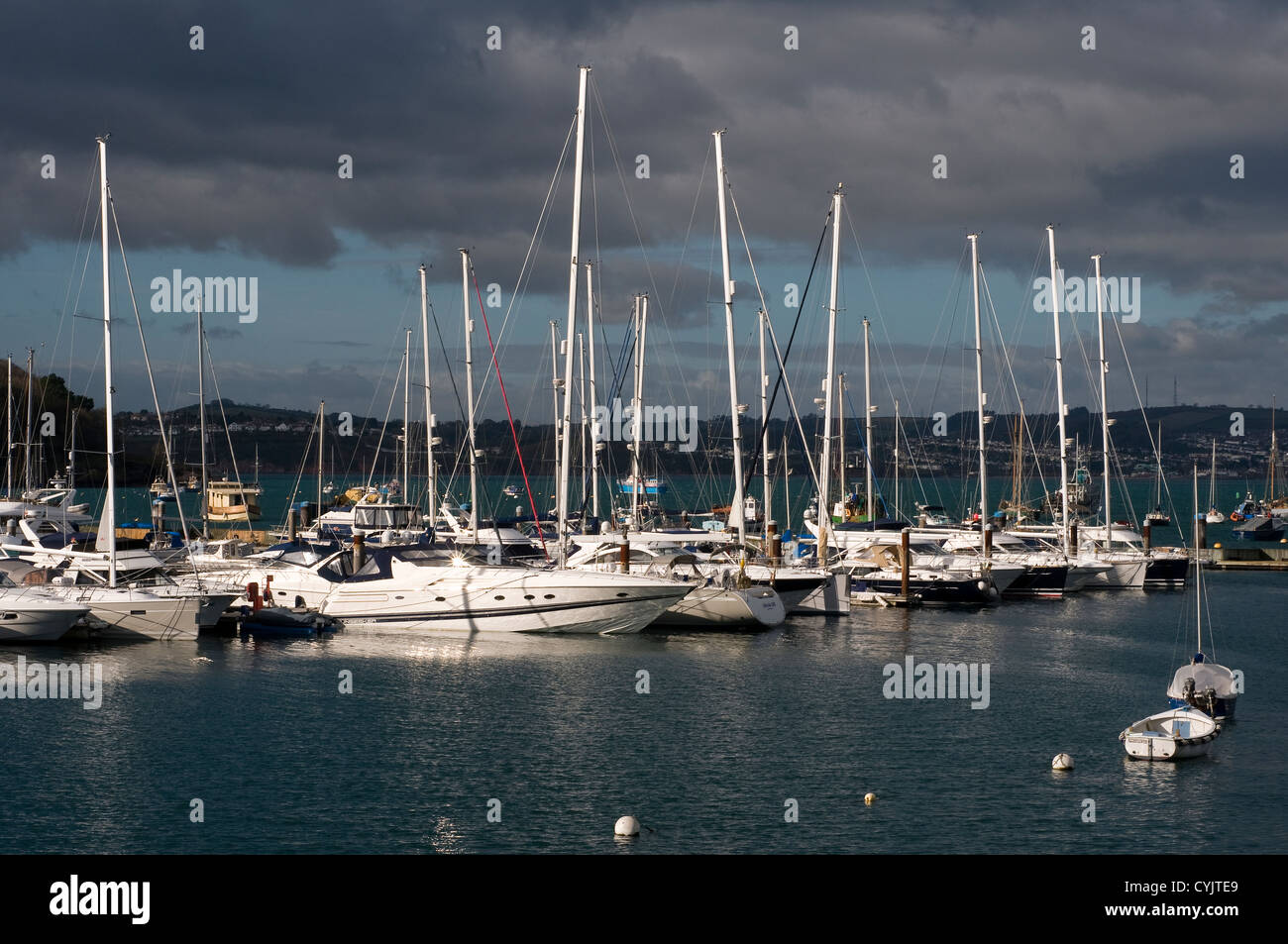 Breakwater and boats in Brixham Harbour, blue, boat, bold, bow, bright ...