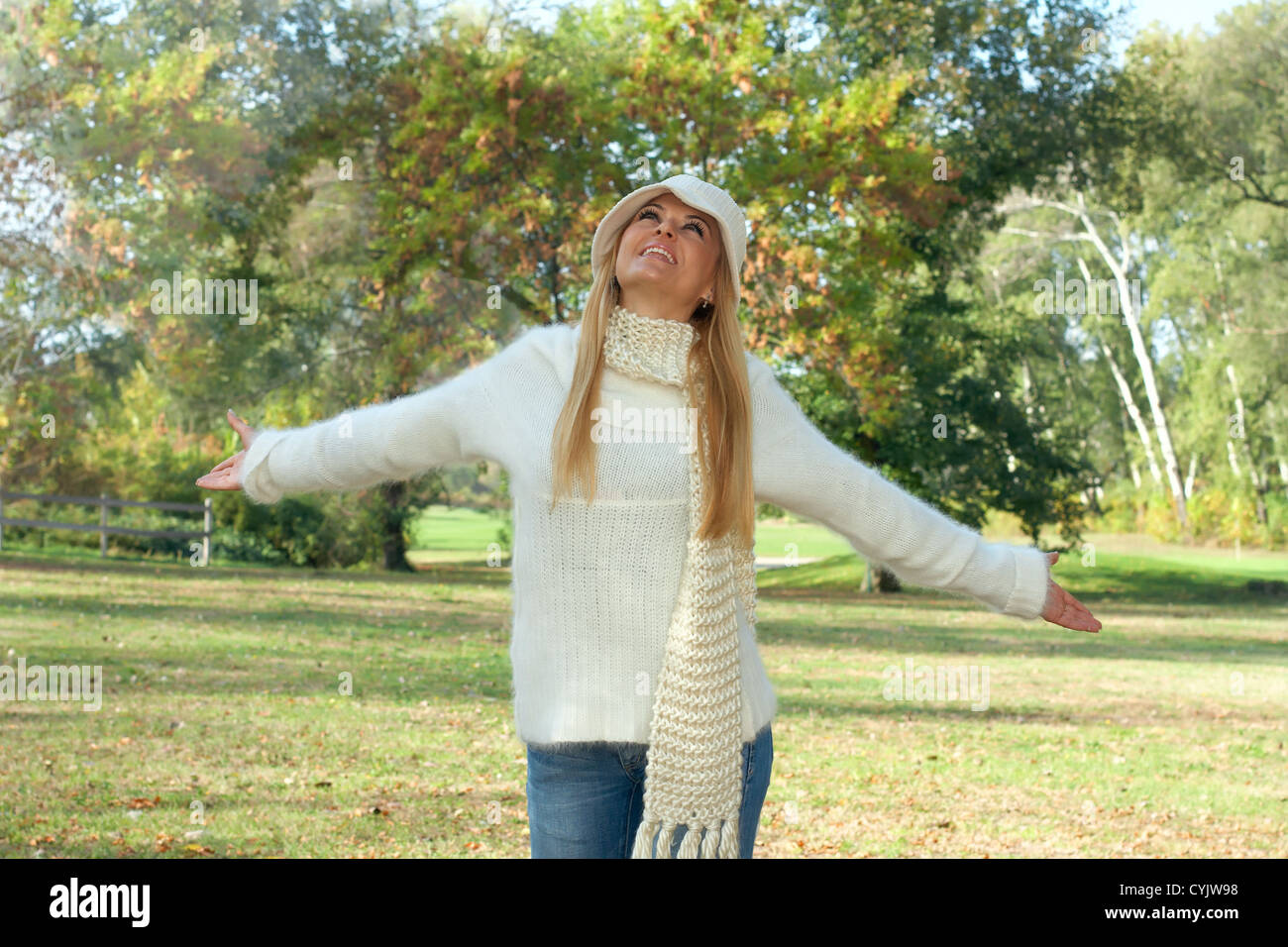 Happiness woman enjoying in the nature Stock Photo - Alamy