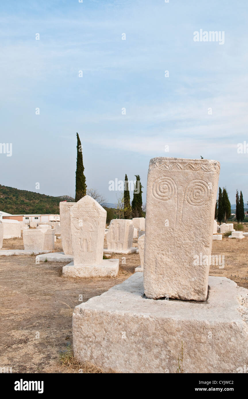 Medieval headstones Stecci at necropolis Radimlja, near Mostar, Bosnia ...