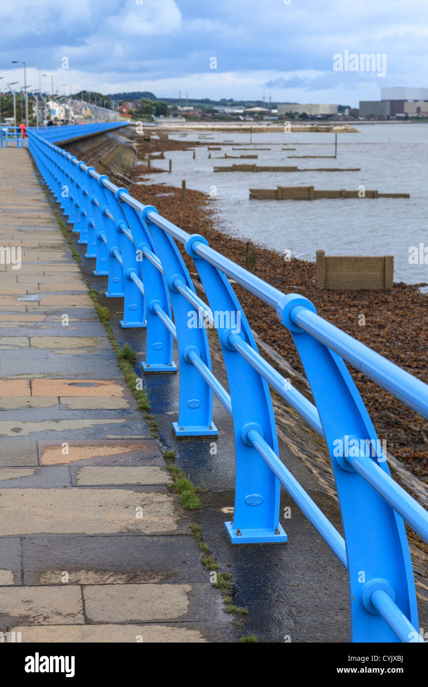 Blue railings at Carrickfergus’ seafront promenade Stock Photo - Alamy