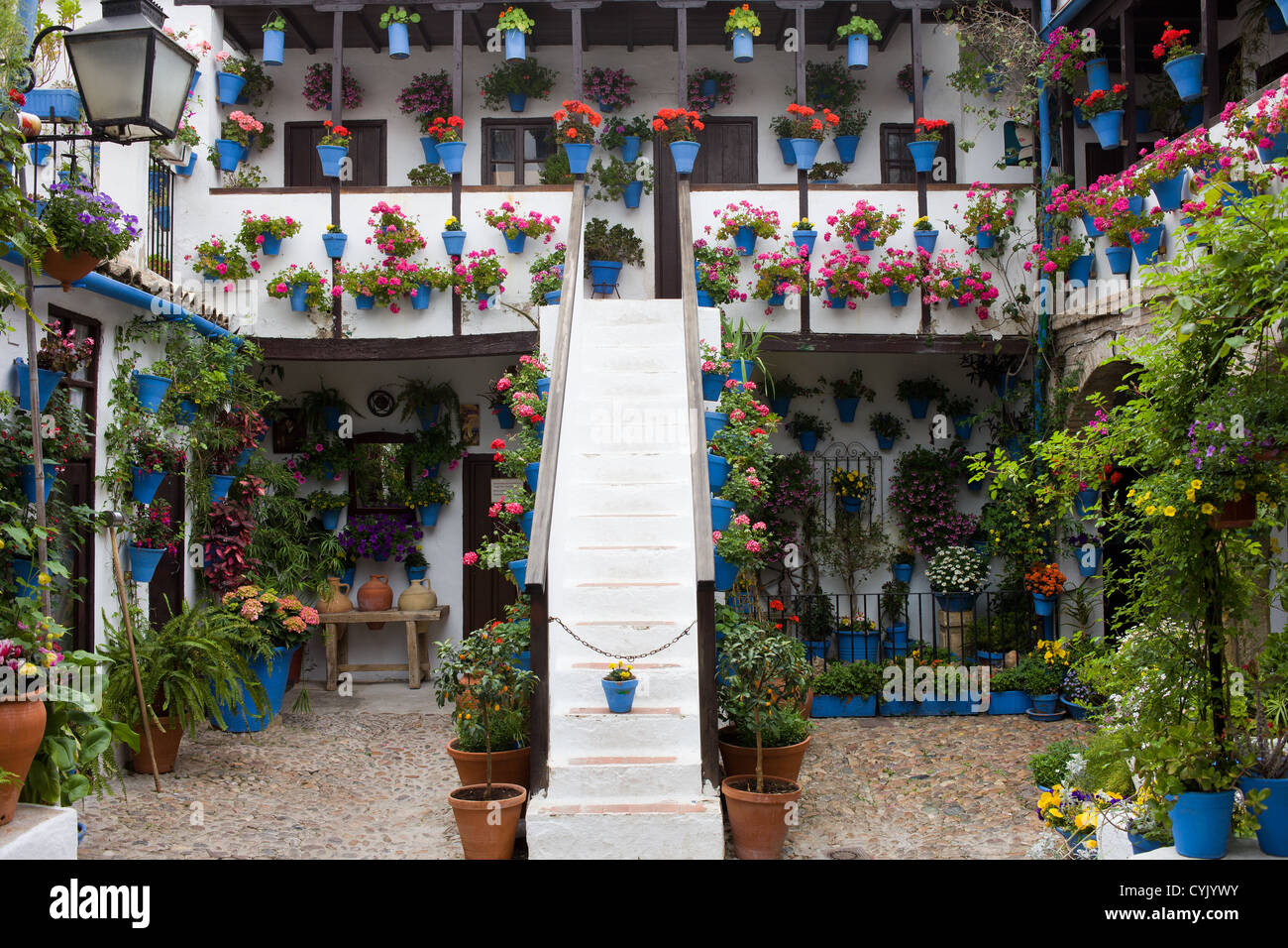 Courtyard of a traditional house in Cordoba, Spain, Andalusia region ...