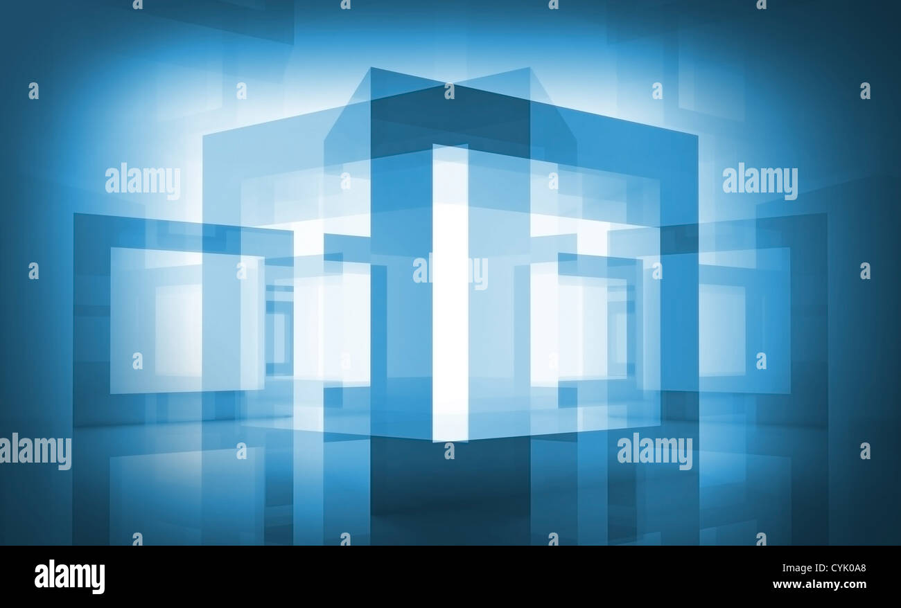 Abstract blue monochrome technology background with blue square frames ...