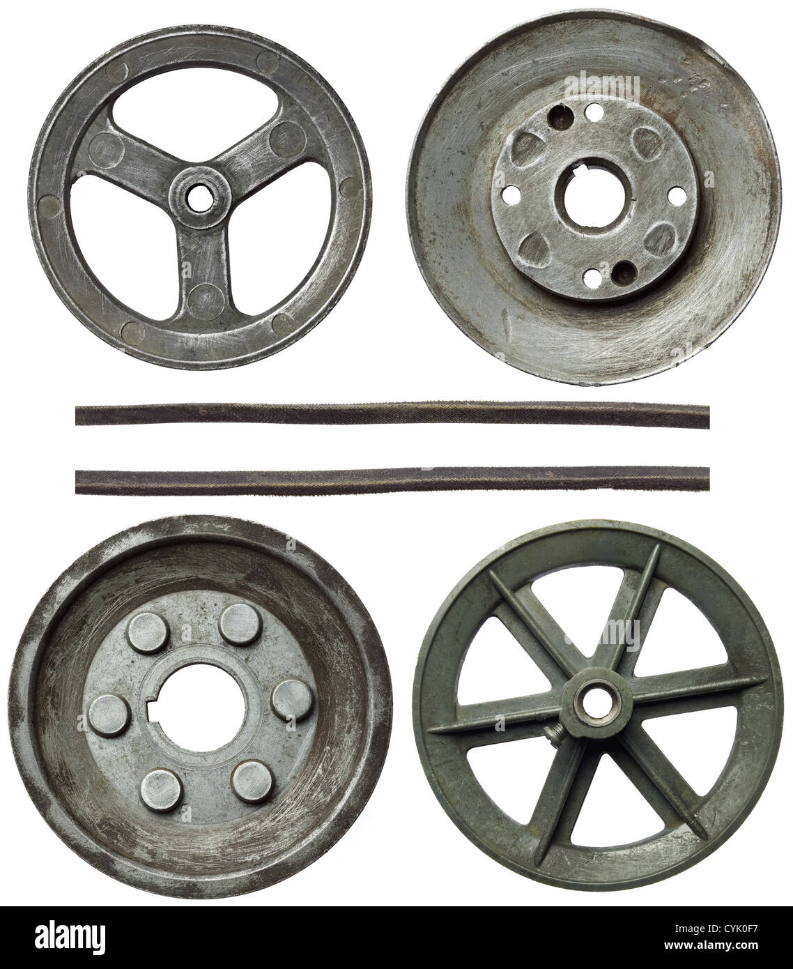 Old metal pulleys with belt Stock Photo - Alamy