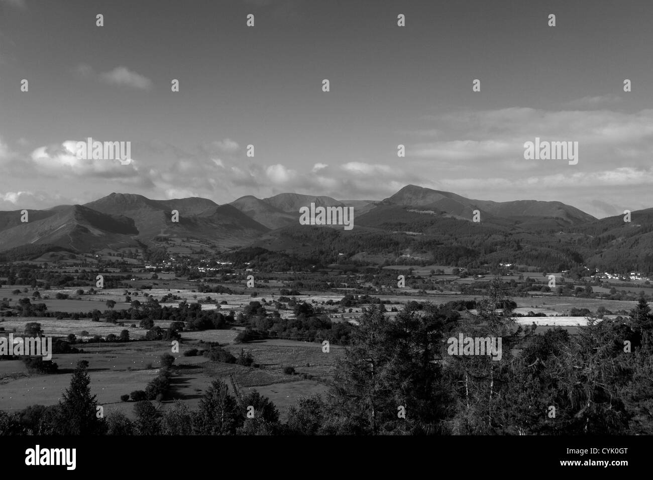 Landscape view over the Derwent Fells, Keswick Town, Lake District ...