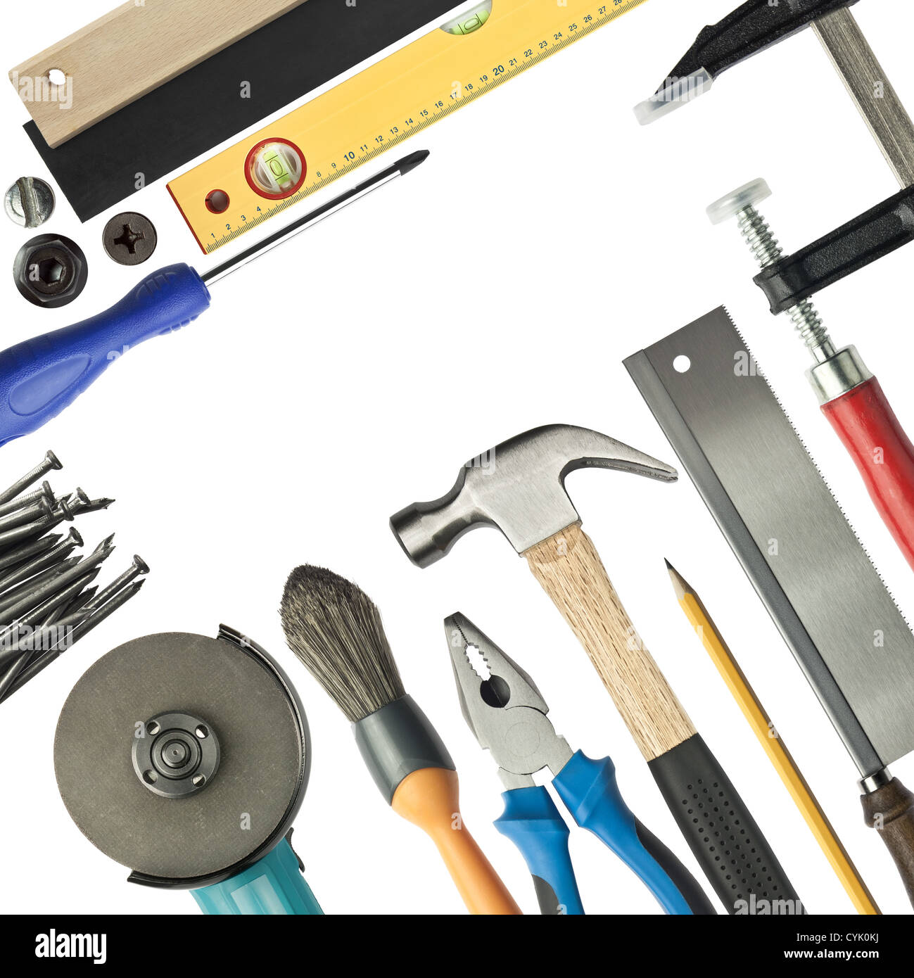 Tools background, isolated on white Stock Photo - Alamy