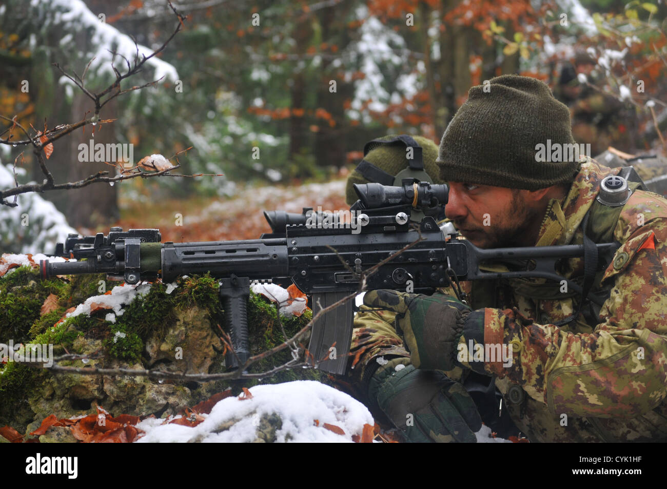 An Italian soldier from the 183rd Airborne Regiment provides security ...