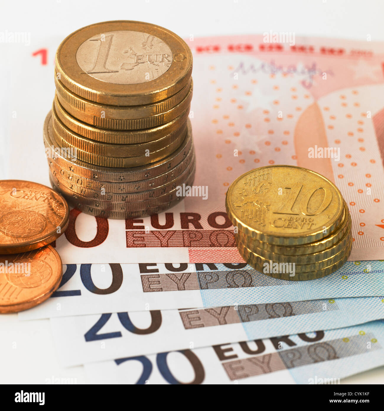 Pile coins notes euro hi-res stock photography and images - Alamy